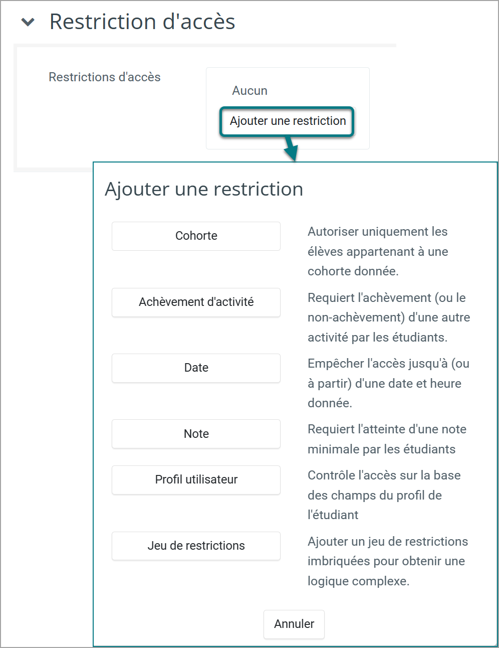 Restreindre l’accès d’une activité ou d’une ressource - Askott